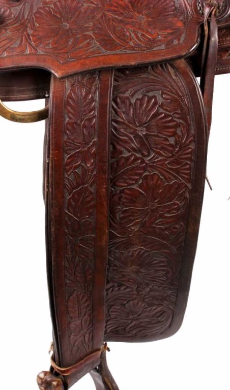 Joe Salas Saddle Reno, NV Floral Carved ca 1930