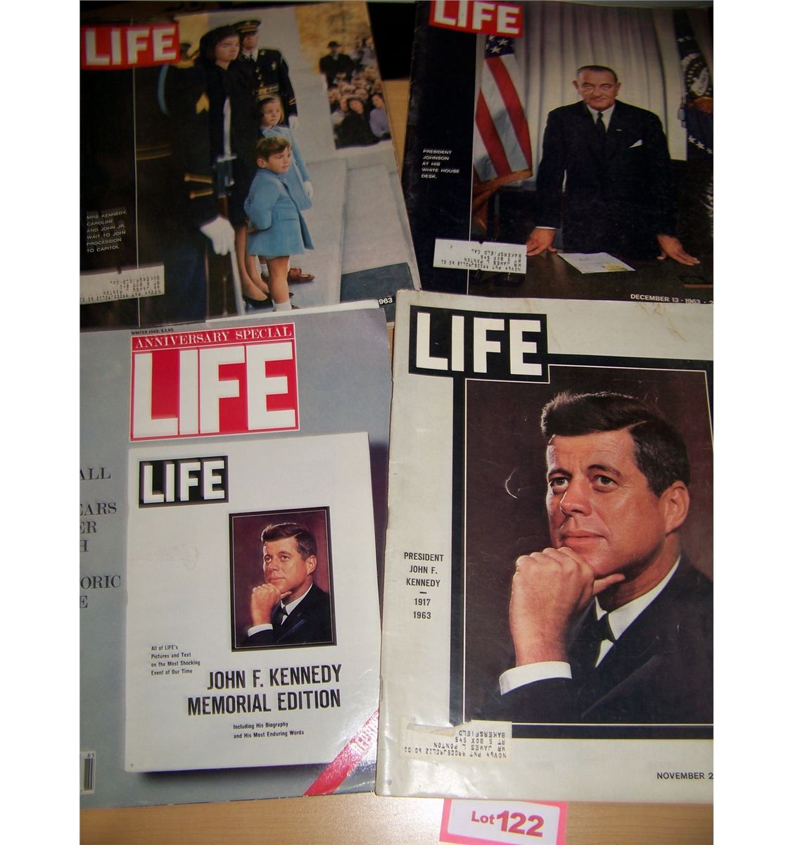 LOT OF (4) HISTORIC KENNEDY LIFE MAGAZINES (3) KENNEDY COVERS, (1) LBJ