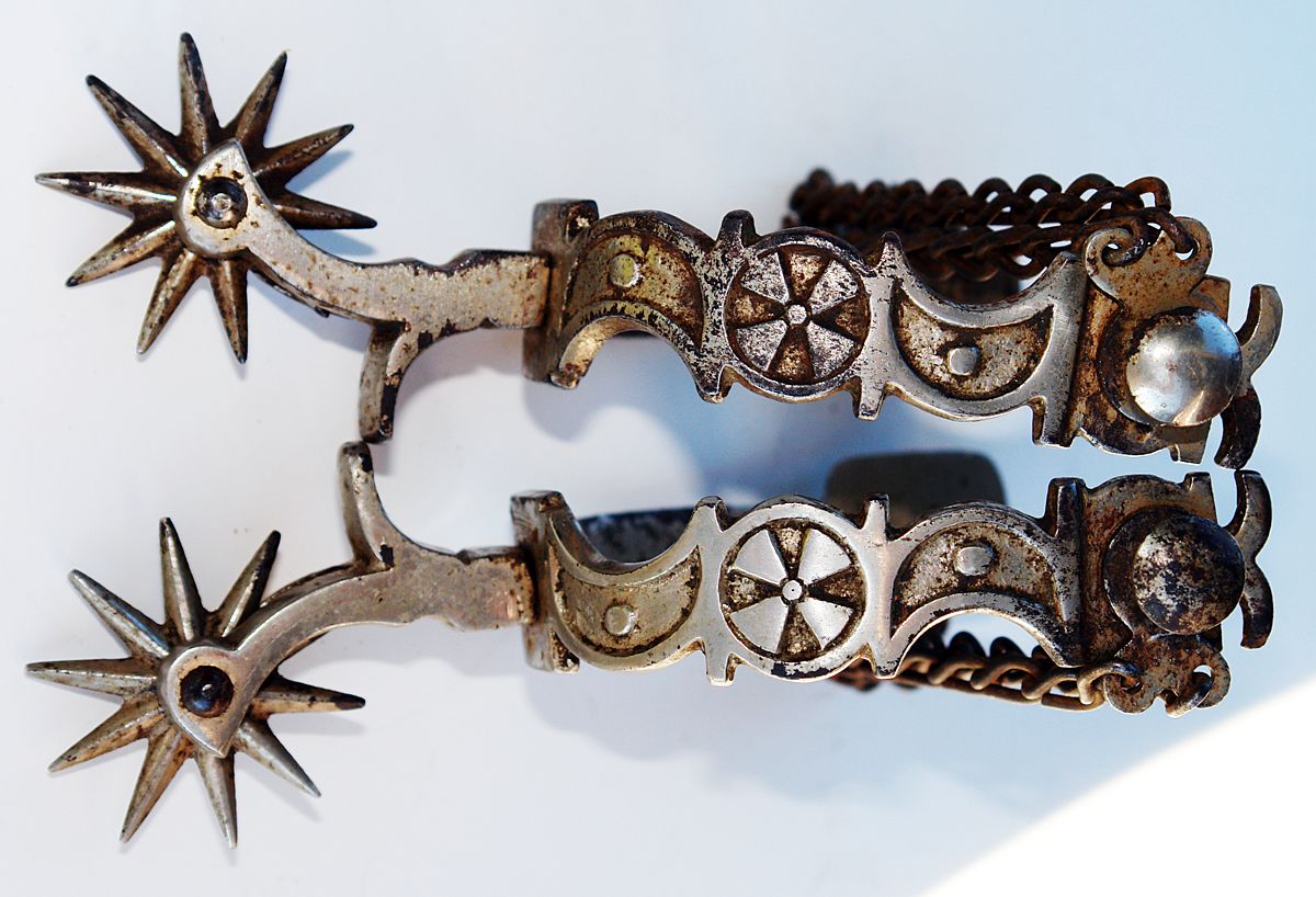 rare Buermann pin wheel pattern ornate iron spurs