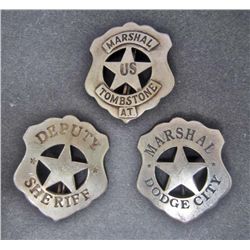 LOT OF 3 OLD WEST STYLE LAW BADGES