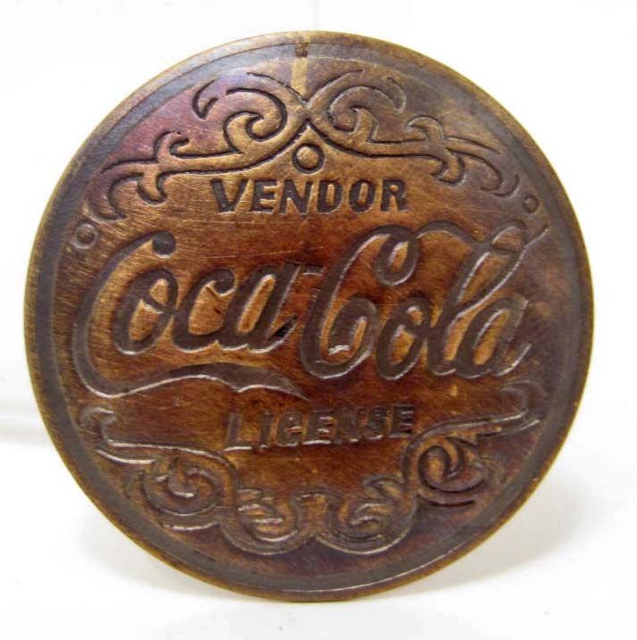 COCA-COLA VENDOR LICENSE BRASS BADGE