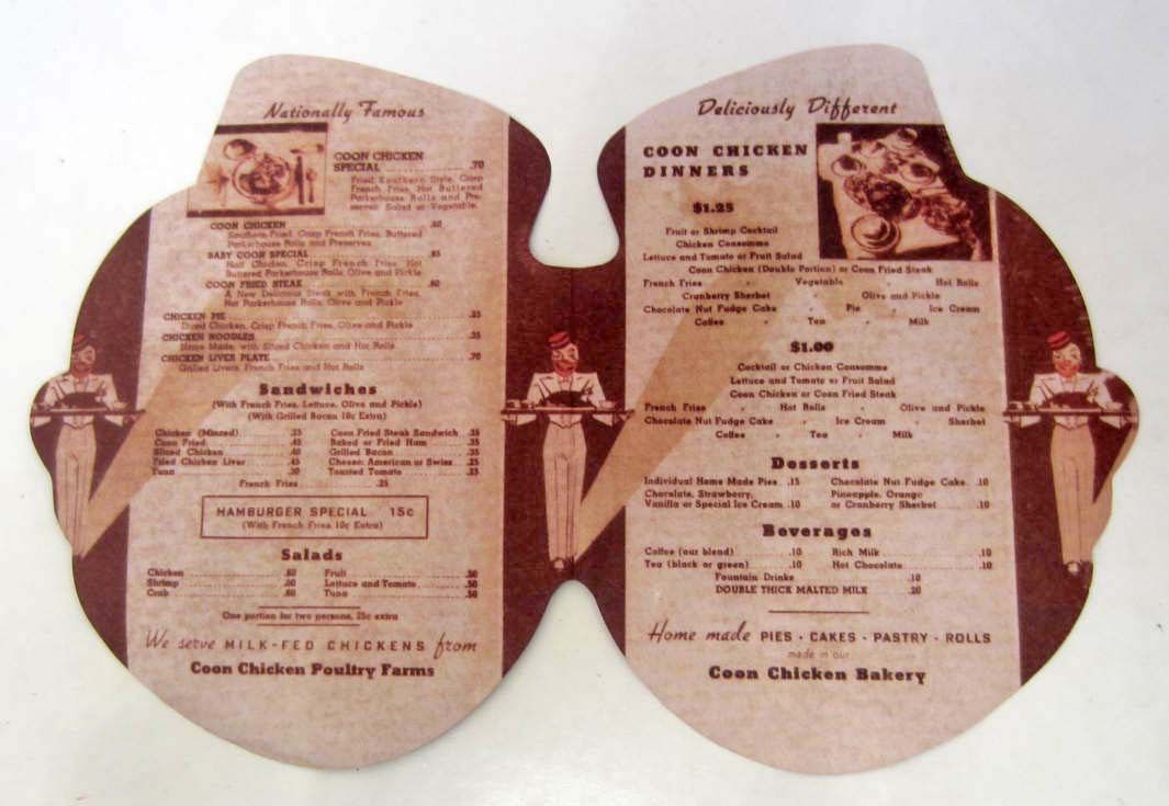 BLACK AMERICANA COON CHICKEN INN MENU