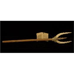 Inuit Caribou Bone and Wood Trident Fish Spear 15" L. Fine Condition ...