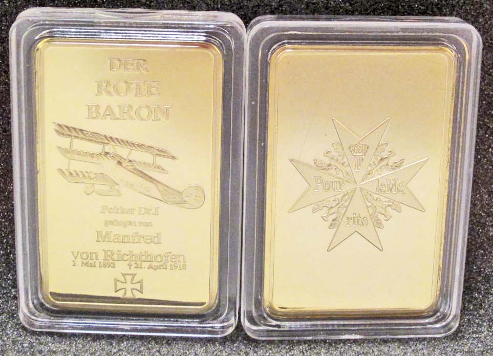 THE RED BARON 1 TROY OZ. .999 GOLD CLAD INGOT BAR