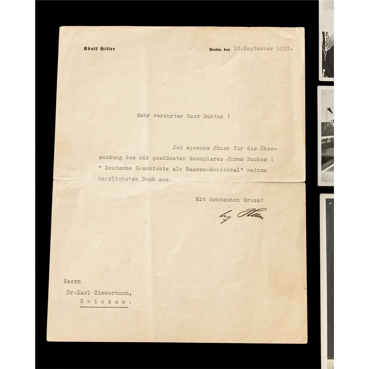 1933 dtd Corres., hand-signed Adolf Hitler