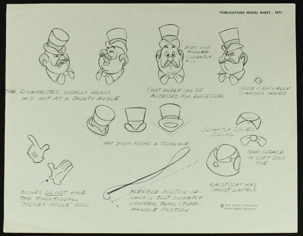 Walt Disney 1971 Animation Model Sheet: Dumbo Ringmaster (PA LOA)