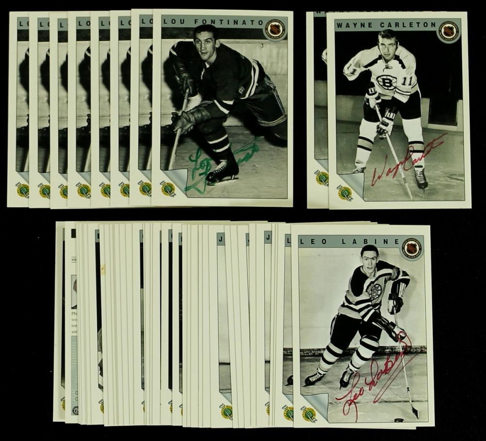 Lot of (47) Signed Hockey Cards with Jim Pappin, Ken Hodge, Leo Labine ...
