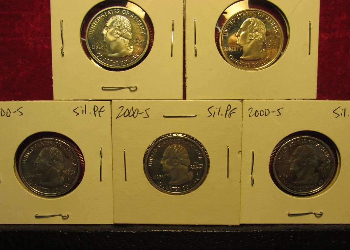 2000-S silver proof state quarters 5 coin set