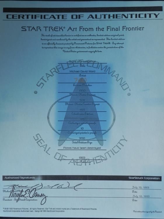 Star Trek Michael David Ward Signed Print Ltd, Frmd
