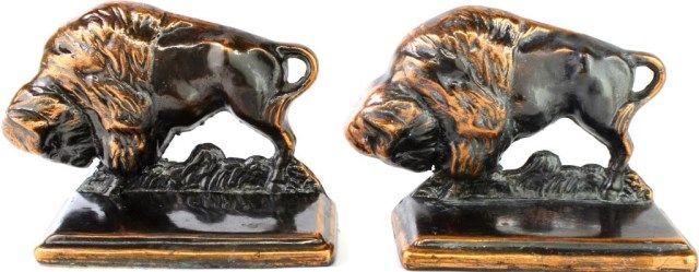 Classic pair copper buffalo bookends