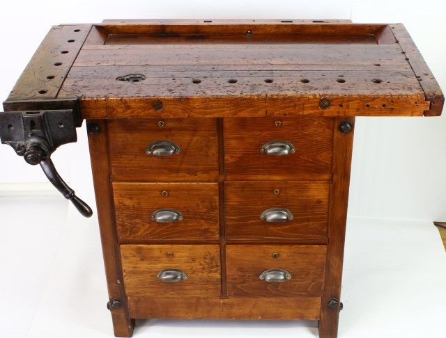 Antique oak and pine cabinet makers bench