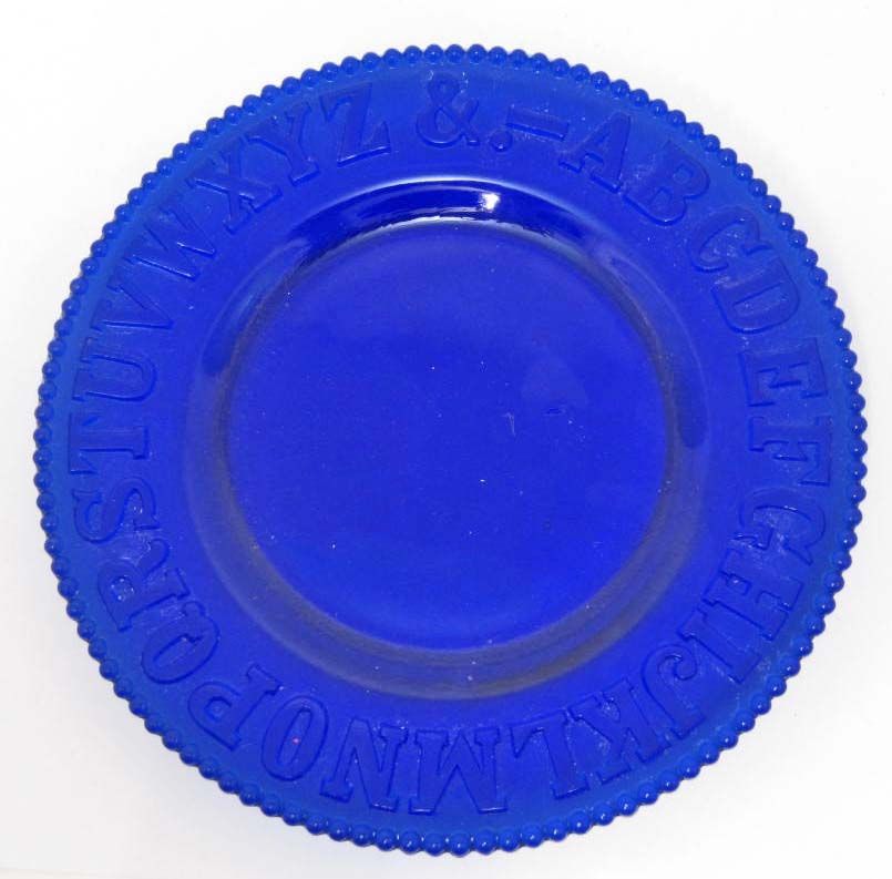 VINTAGE EAPG COBALT BLUE CHILDREN'S ABC'S GLASS PLATE