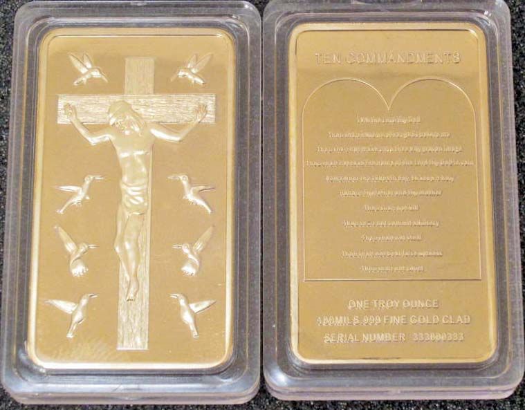 JESUS CHRIST .999 GOLD CLAD 24K LAYERED 1 OZ. BAR INGOT