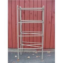 THREE PRIMITIVE QUILT RACKS. All are three-part folding examples in old ...