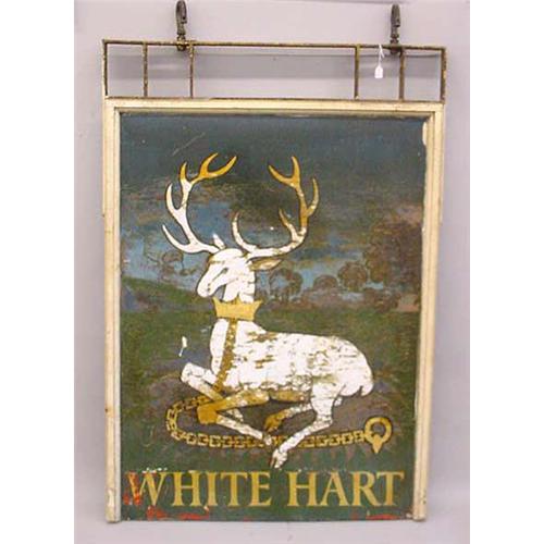 "WHITE HART" TAVERN SIGN. Each side has a white stag, with a crown ...
