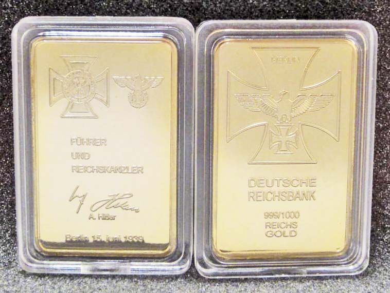GERMAN HITLER SIGNATURE 1 TROY OZ. .999 GOLD CLAD INGOT BAR