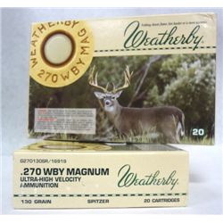 2 boxes of Weatherby .270 WBY Magnum Ultra-High Velocity Ammunition.