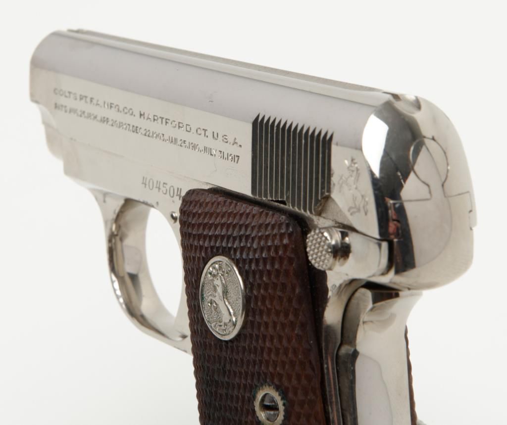 Colt Model 1908 semi-auto pistol, .25 cal., 2” barrel, nickel finish ...