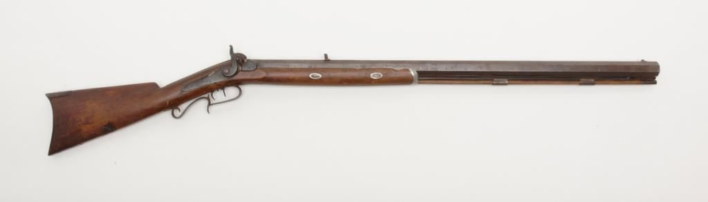Heavy barrel and half stocked percussion plains rifle marked “E ...