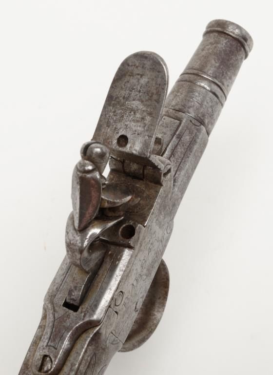 18th century all metal flintlock pocket pistol engraved “Barbar” and ...