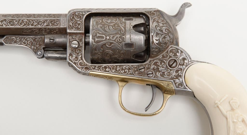 Custom engraved Whitney pocket model percussion revolver, .31 cal., 5 ...