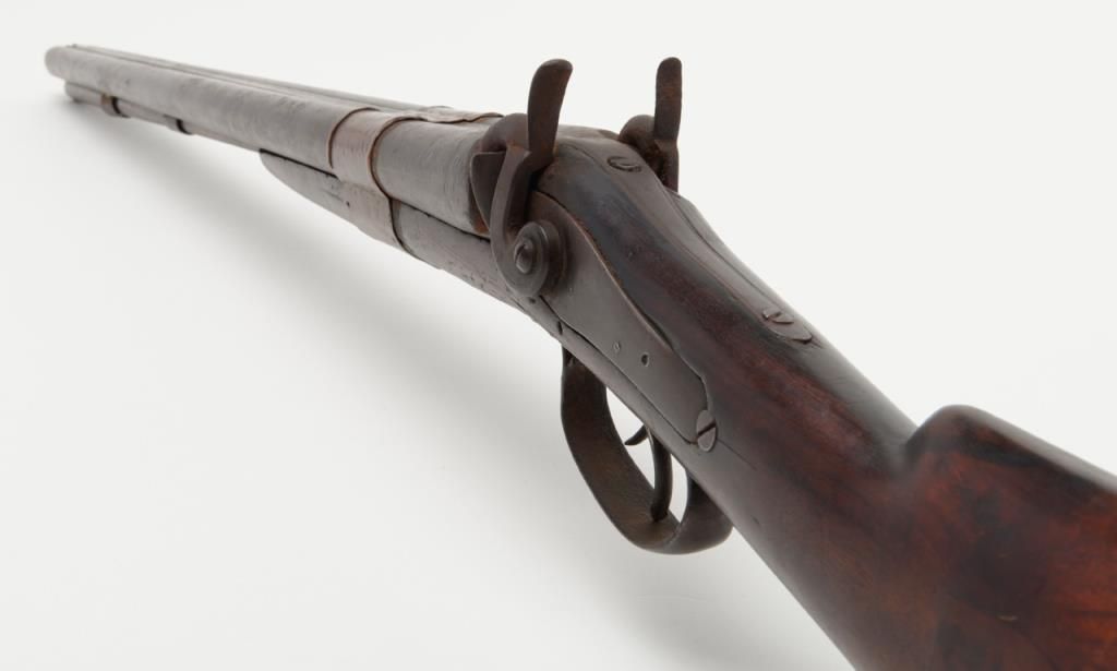 Gold Rush era SxS percussion back action lock 10 gauge shotgun, 31 ...