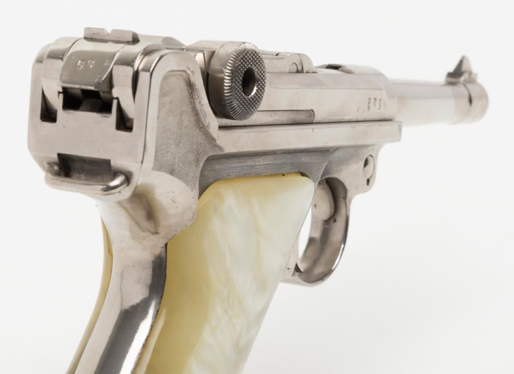 German Luger semi-auto pistol by DWM, 9mm cal., 4” barrel, re-nickeled ...