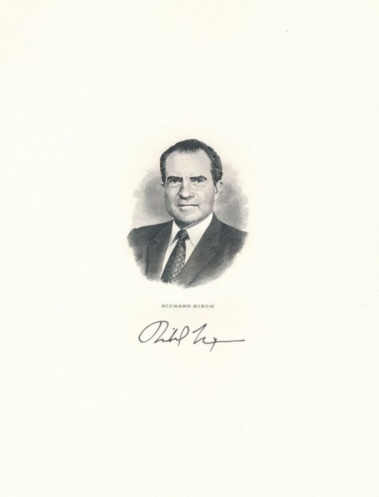 Richard Nixon Signed 6x8 Bureau of Engraving & Printing Vintage Etching ...