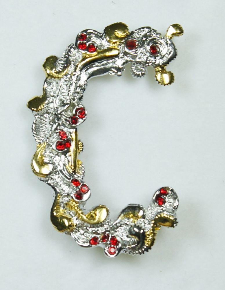 C Erte Alphabet Pin Pendant Art Deco Figural Sterling Gold in Orignal Box