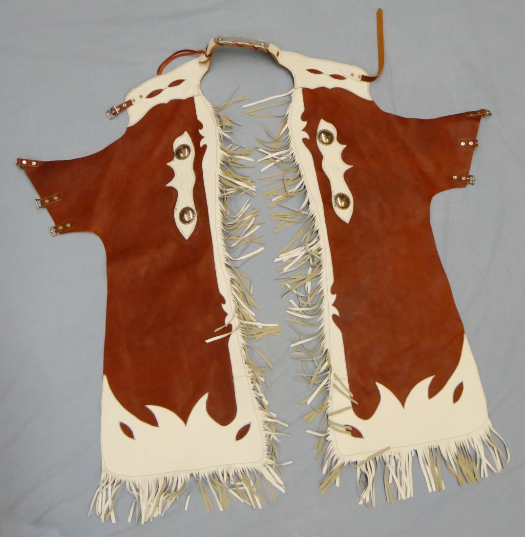 Benny Reynolds rodeo chaps, stamped: "NOTRA All Around, 1989"