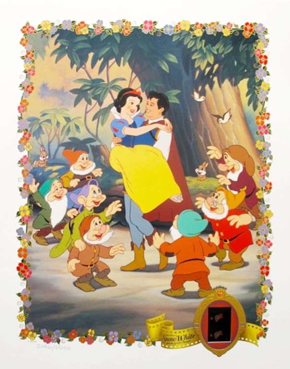 DISNEY SNOW WHITE LIMITED ED. LITHOGRAPH WITH ORIGINAL FILM CELS