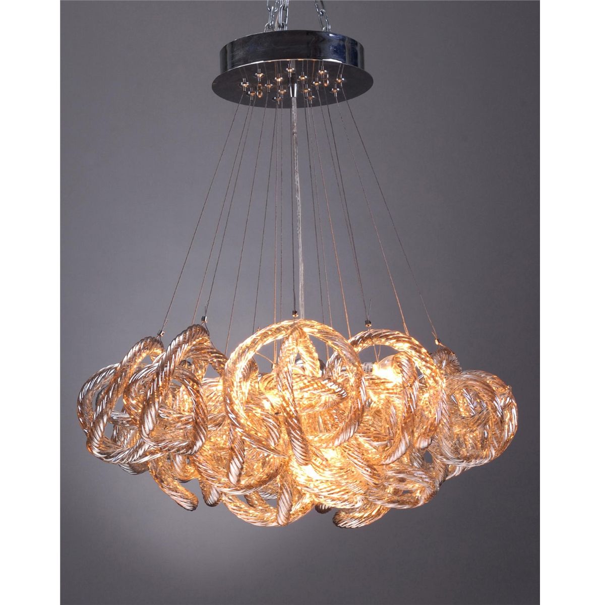 HAND BLOWN - INFINITY CHANDELIER. CHAMPAGNE GLASS. CHROME FINISH HDWE ...
