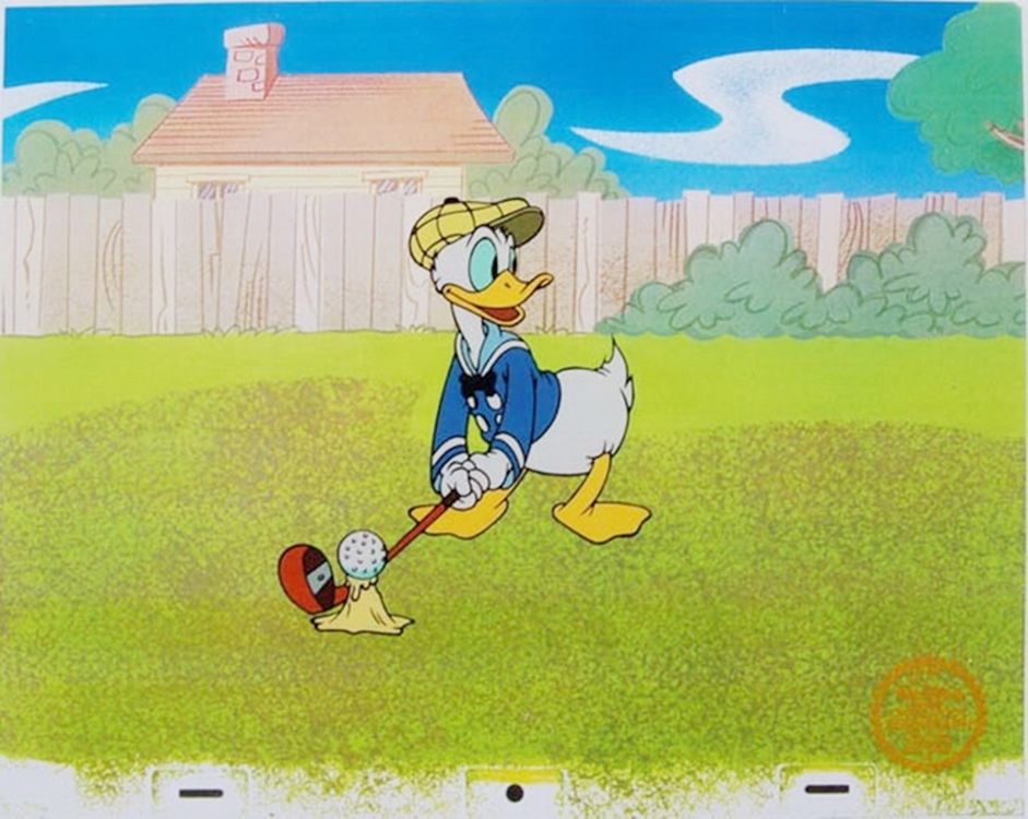 DISNEY DONALD DUCK PLAYING GOLF ORIGINAL SERIGRAPH CEL