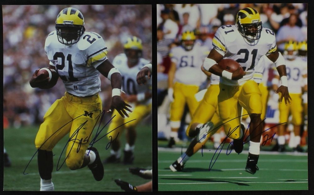 Lot of (2) Tim Biakabutuka Signed Michigan 8x10 Photos (PA LOA)