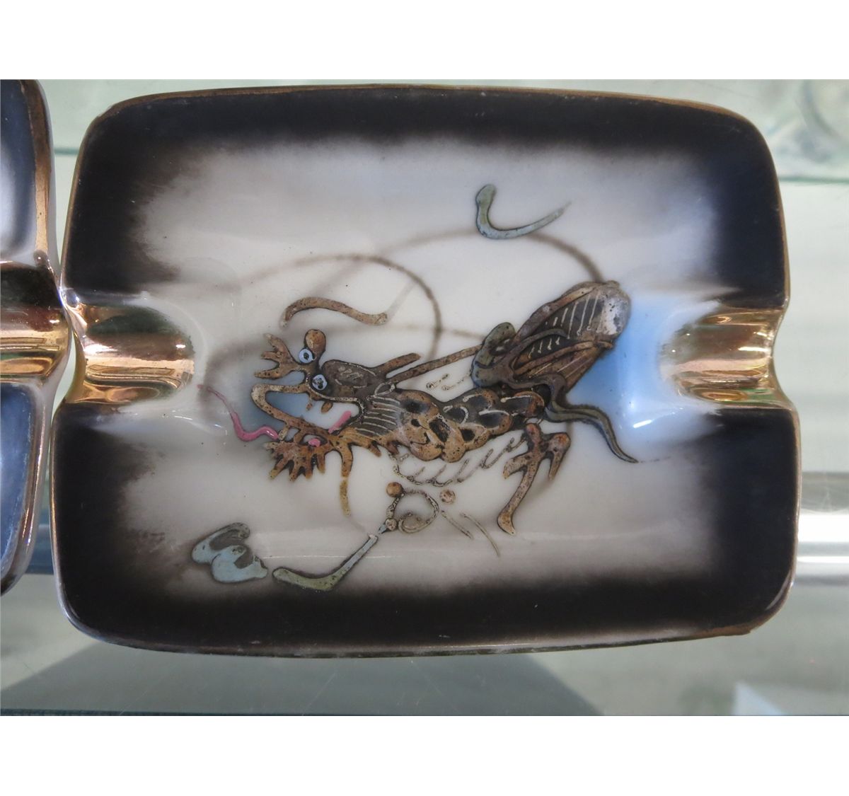 Vintage Japanese ceramic cigarette box and ashtray