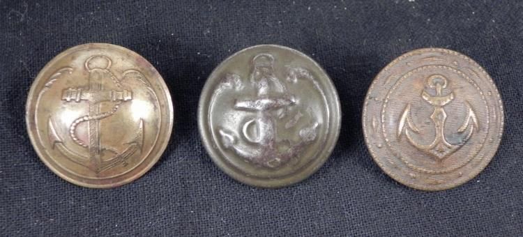 3 Spanish American War Antique Brass Anchor Buttons