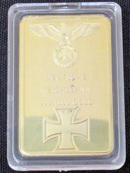 1 OZ NAZI GERMANY 24K GOLD CLAD BAR DEUTSCHE REICHBANK