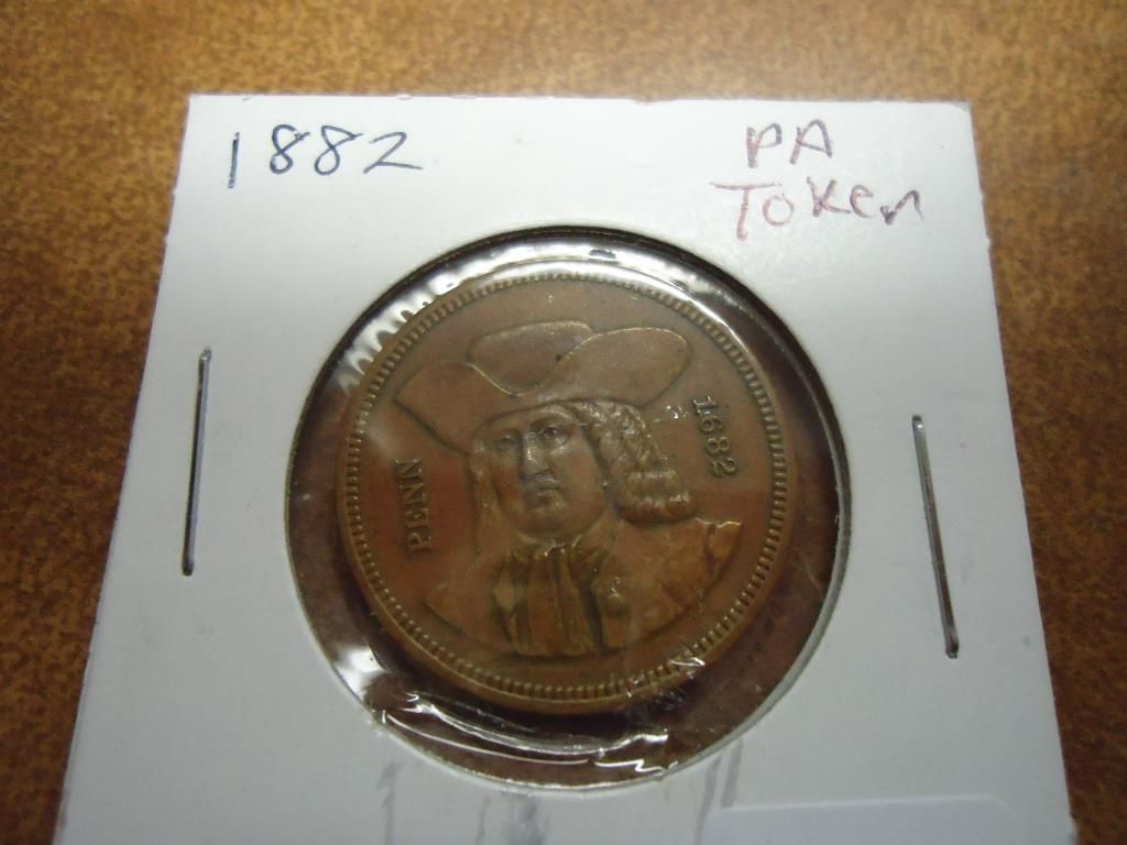 1882 PENNSYLVANIA TOKEN OBV. HAS PENN 1682 REV.