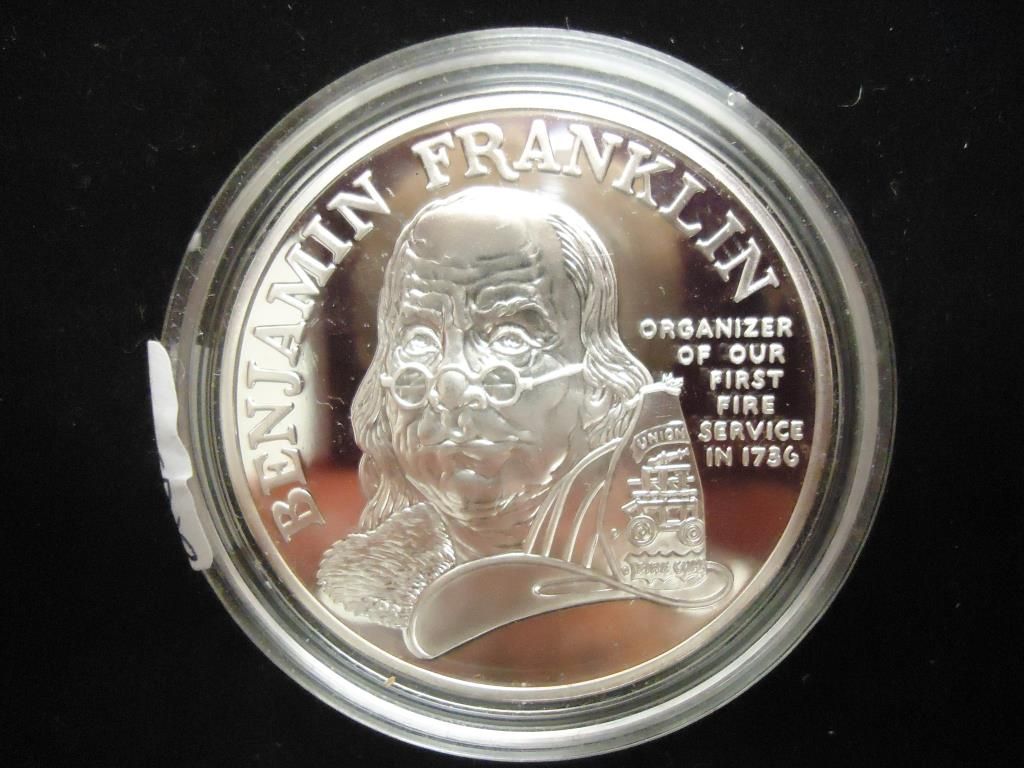 1 OZ. SILVER BENJAMIN FRANKLIN "FIRE FIGHTER"