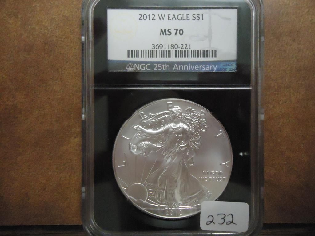 2012-W BURNISHED AMERICAN SILVER EAGLE NGC MS70