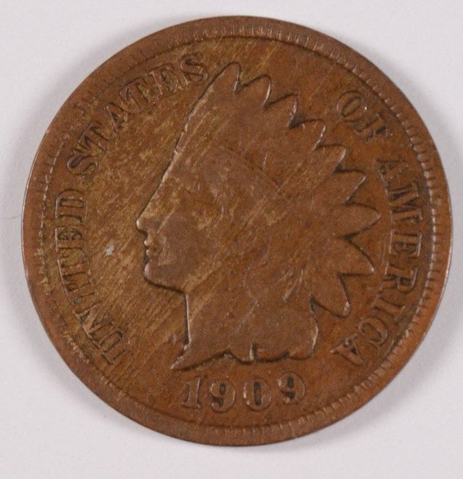1909-S INDIAN ONE CENT FINE, MINOR SPOTS OBV