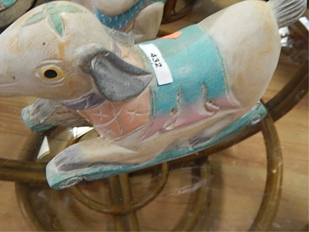 HAND CARVED ORNAMENTS - ROCKING RABBIT