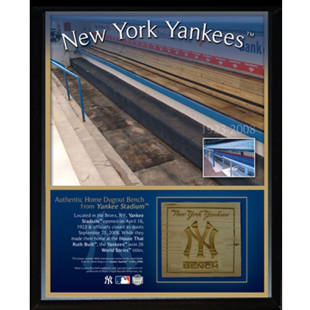 New York Yankees 8x10 Plaque with Game-Used Piece of Bench from Yankee ...