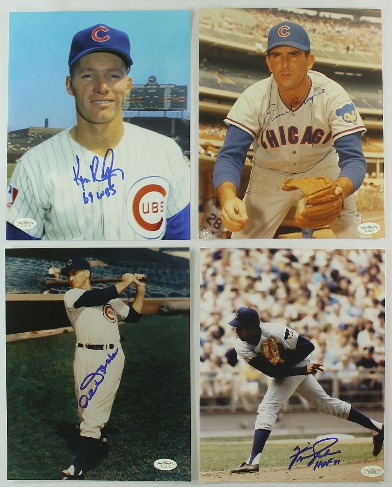 Lot of (4) Signed Cubs 8x10 Photos with Ken Rudolph, Alvin Dark, Ernie ...
