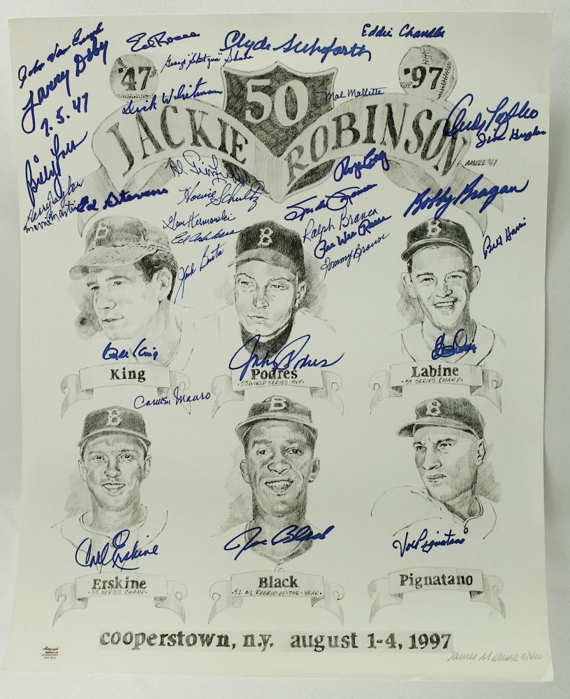 Dodgers 16x20 Lithograph Signed By (33) with Jim Labine, Carl Erskine ...