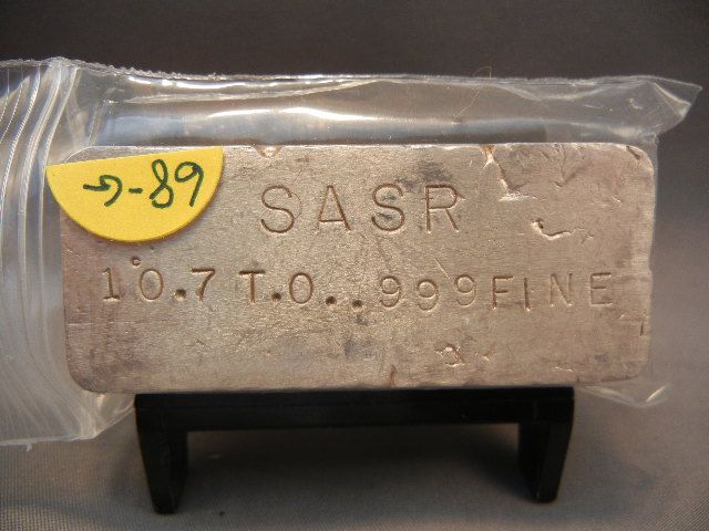 10.7 Troy Ounce .999 Fine Silver Bar, Stamped SASR