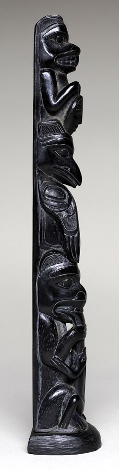 Charles Edenshaw Argillite Totem Carved with a Beaver, Raven Human ...