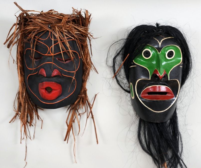 Two Northwest Coast Masks; Kwakwaka'wakw Wild Woman Mask by Emile ...