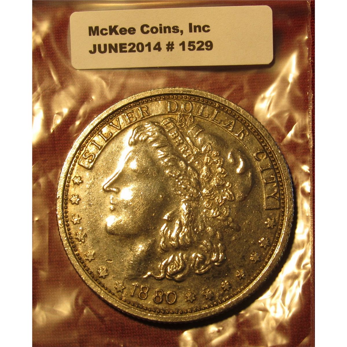 1529. 1880 Silver Dollar City Large Replica Silver Dollar Medal.