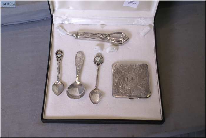 Vintage Birks sterling silver compact, a sterling baby spoon, two ...